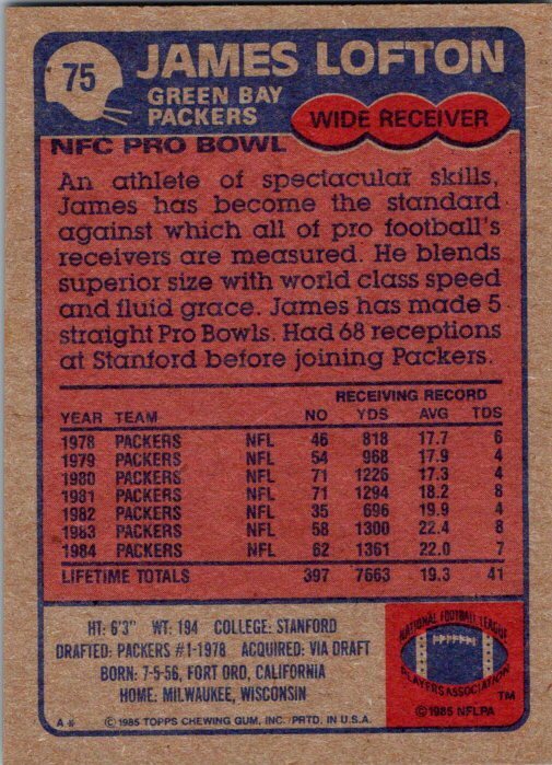 1985 Topps #75 James Lofton football card 6u | eBay