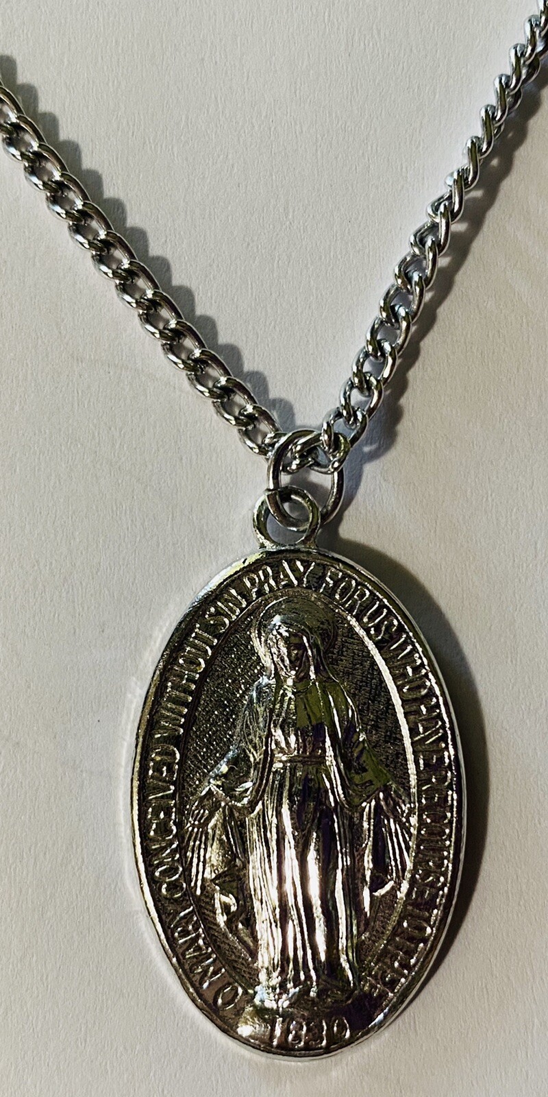 Catholic Necklace Silver Tone Mother Mary 18” Chain New US seller Quick ...