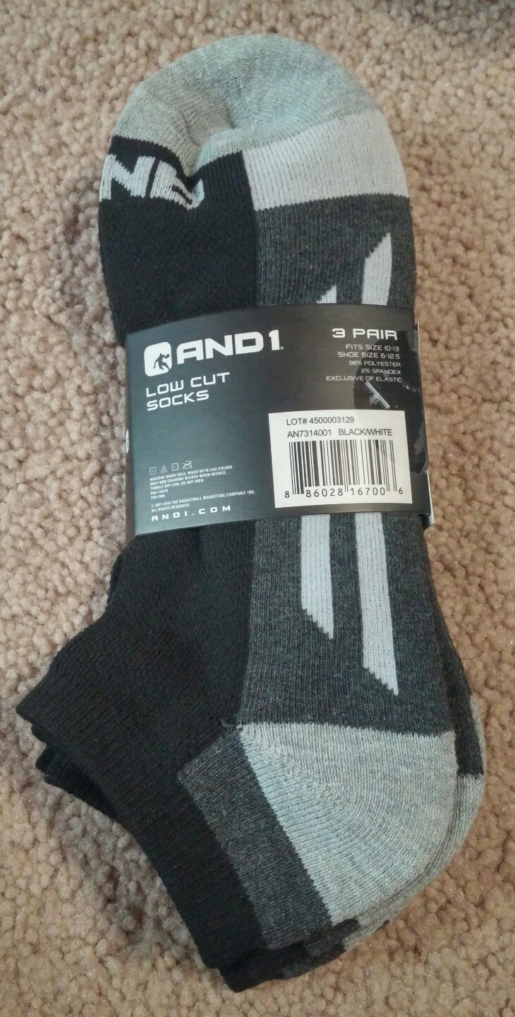 3 Pair AND1 Performance Low Cut Socks Shoe Size 6 - 12.5 Black Gray ...
