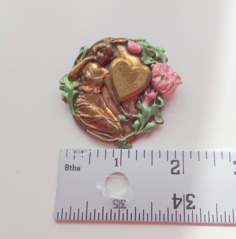 Vtg Art Deco Nouveau Unsigned Hidden Lady Flower Garden Heart Locket ...