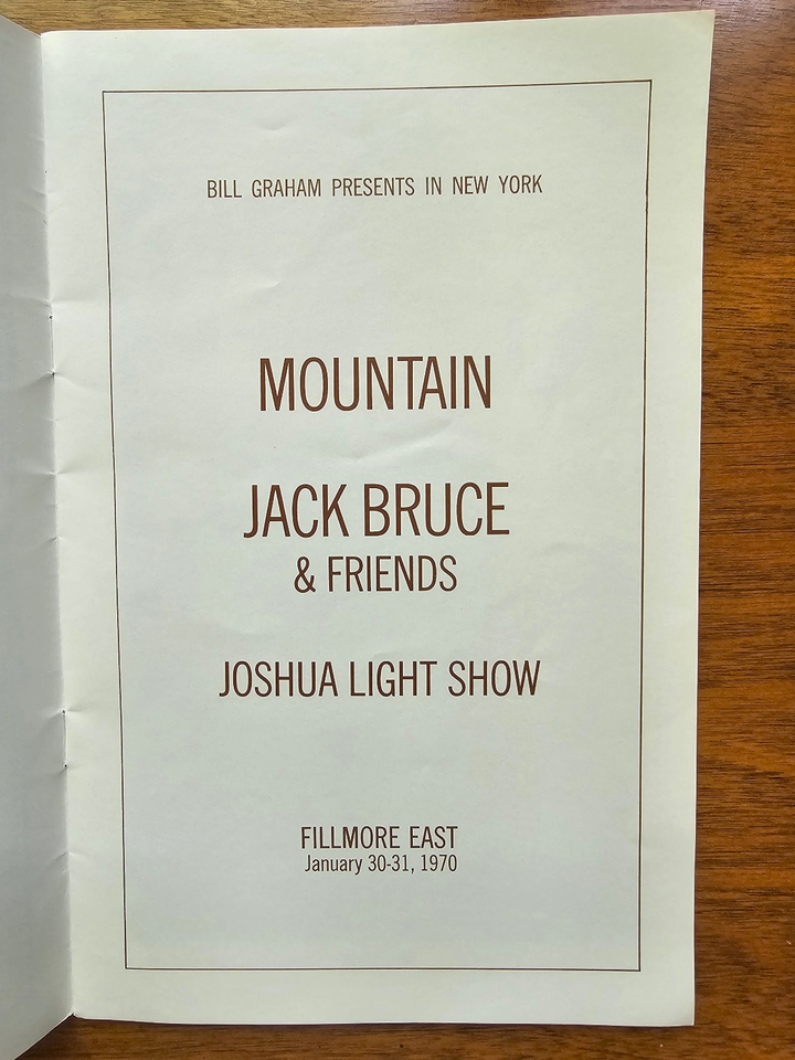 FILLMORE EAST PROGRAM-MOUNTAIN, JACK BRUCE (JAN. 1970) | eBay