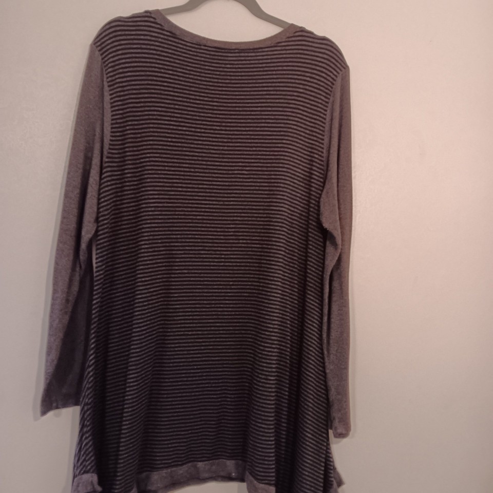 Philosophy Women's XL Tunic Top Long Sleeve Striped Gray Black ...