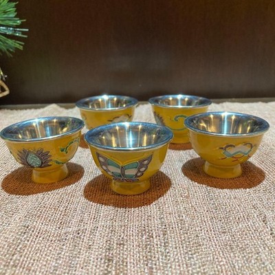 Yellow Cross-Toe Butterfly Pattern Guinomi Set - 5pcs Used | eBay