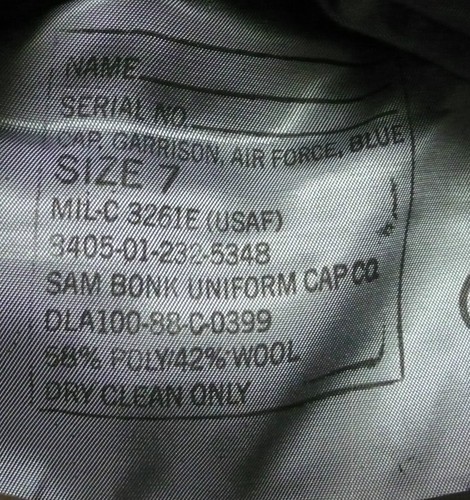 US AIR FORCE BLUE GARRISON CAP UNIFORM ENVELOPE DRESS UNIFORM CIVIL AIR ...