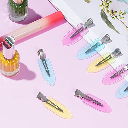 24pcs No Bend Hair Clips Pin Curl Clips No Crease Translucent Pink Blue ...