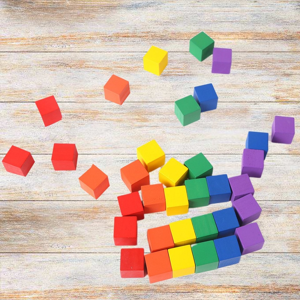 100Pcs Colorful Wood Cube blocks Blocks Building Blocks Square Cubes ...