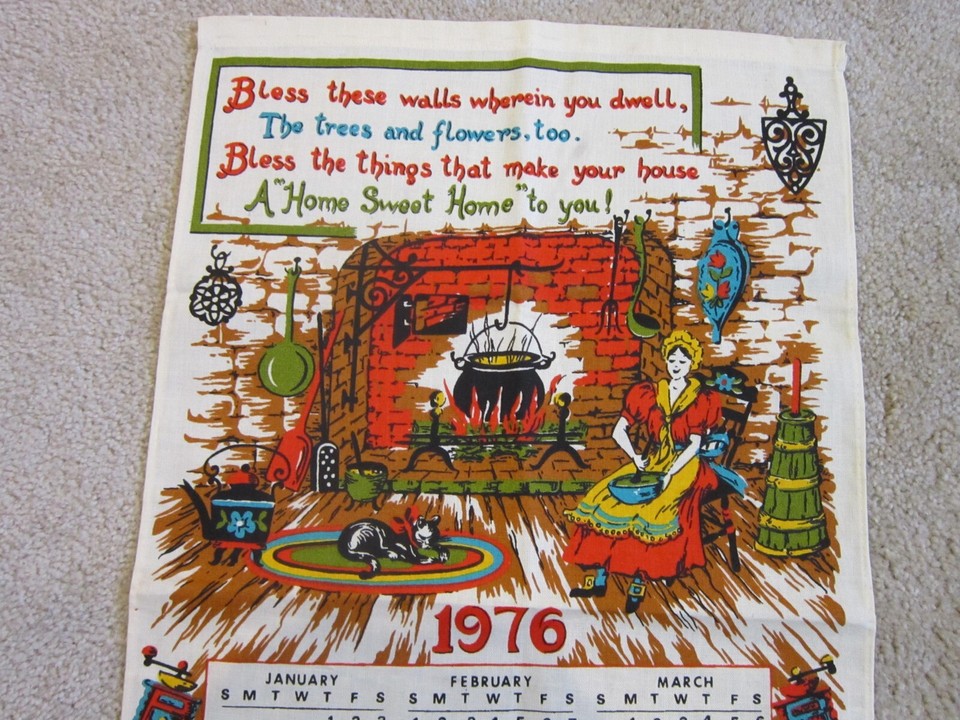 Vintage Linen Calendar Towel- 1976 Bless These Walls.... | eBay
