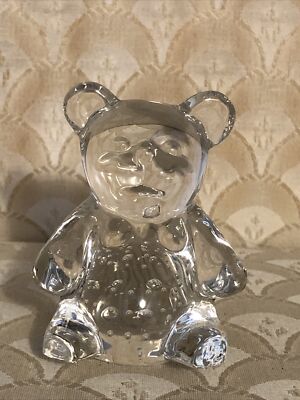 Teddy Bear Art Glass Paperweight, Clear Glass w Controlled Bubbles, 3 1 ...