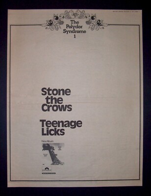 Stone The Crows Teenage Licks 1971 Poster Type Advert Promo Ad | eBay