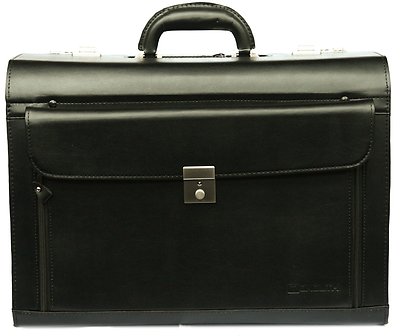 New Black Leather Pilot Case Large Briefcase Flight Bag Cabin Doctors ...