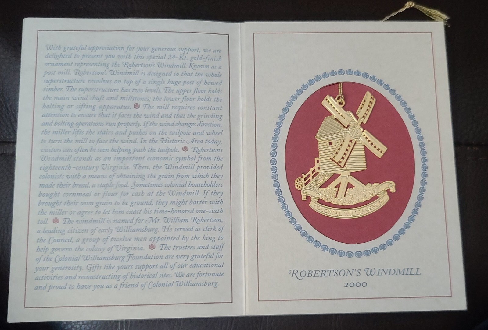 2000 Colonial Williamsburg Robertson's Windmill 24-Kt Gold Finish ...