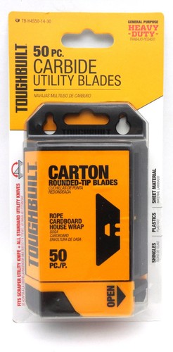 TOUGHBUILT 50-Pc Carbide Bi-metal Utility Razor Blade Carton Rounded ...