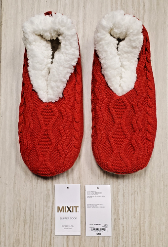 New Women's MIXIT Knitted Slippers Size L-XL Cabaret Red Non-Skid Sole ...