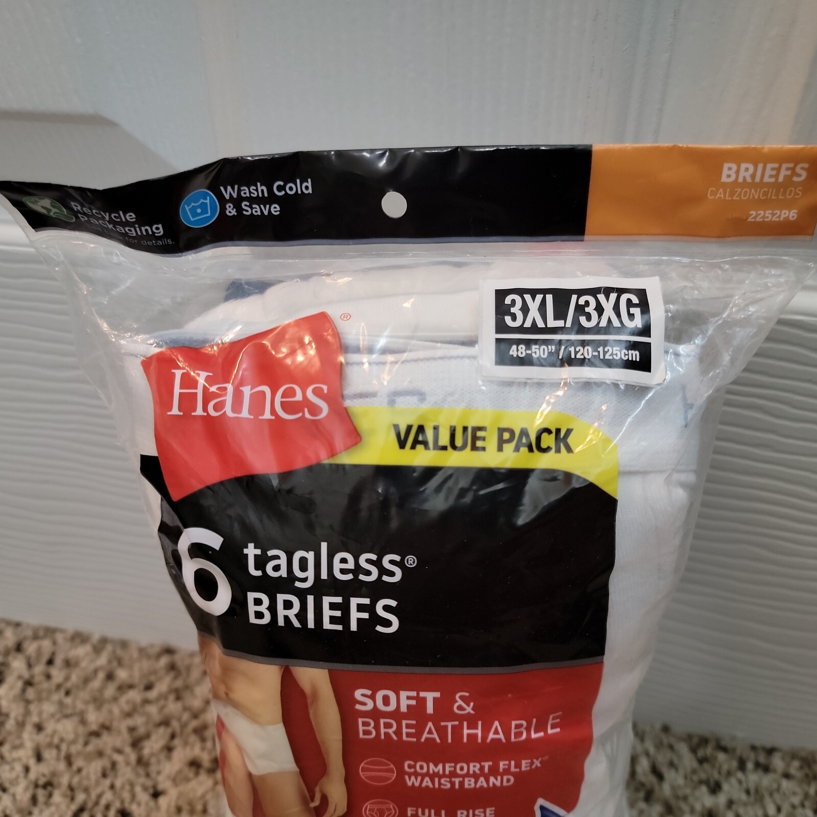 Hanes Men's Briefs Tagless Cool Comfort Full Rise White 6 Pack Size 3XL ...