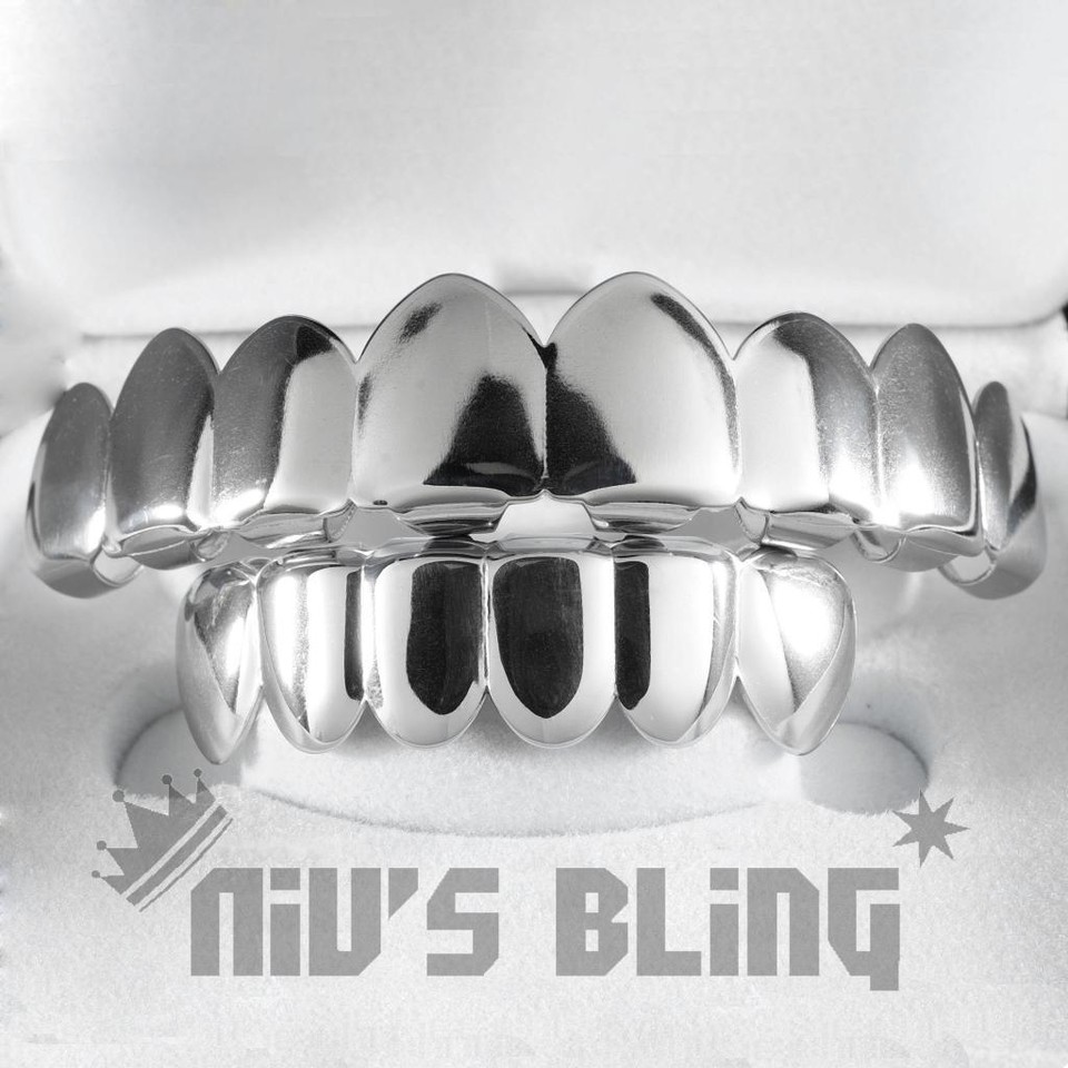 JOKER GRILLZ 8 Teeth Top Bottom Silver Plated Fake Grills for Halloween ...