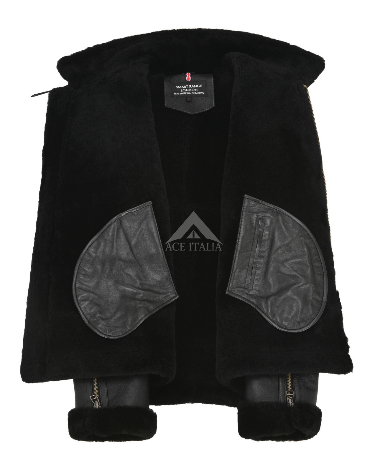 Mens B3 Classic Real Shearling Sheepskin Jacket Belted Black Fur Bomber ...