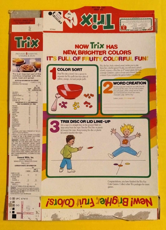1988 General Mills Trix Cereal Box RARE 8oz. Size Maze & Games | eBay