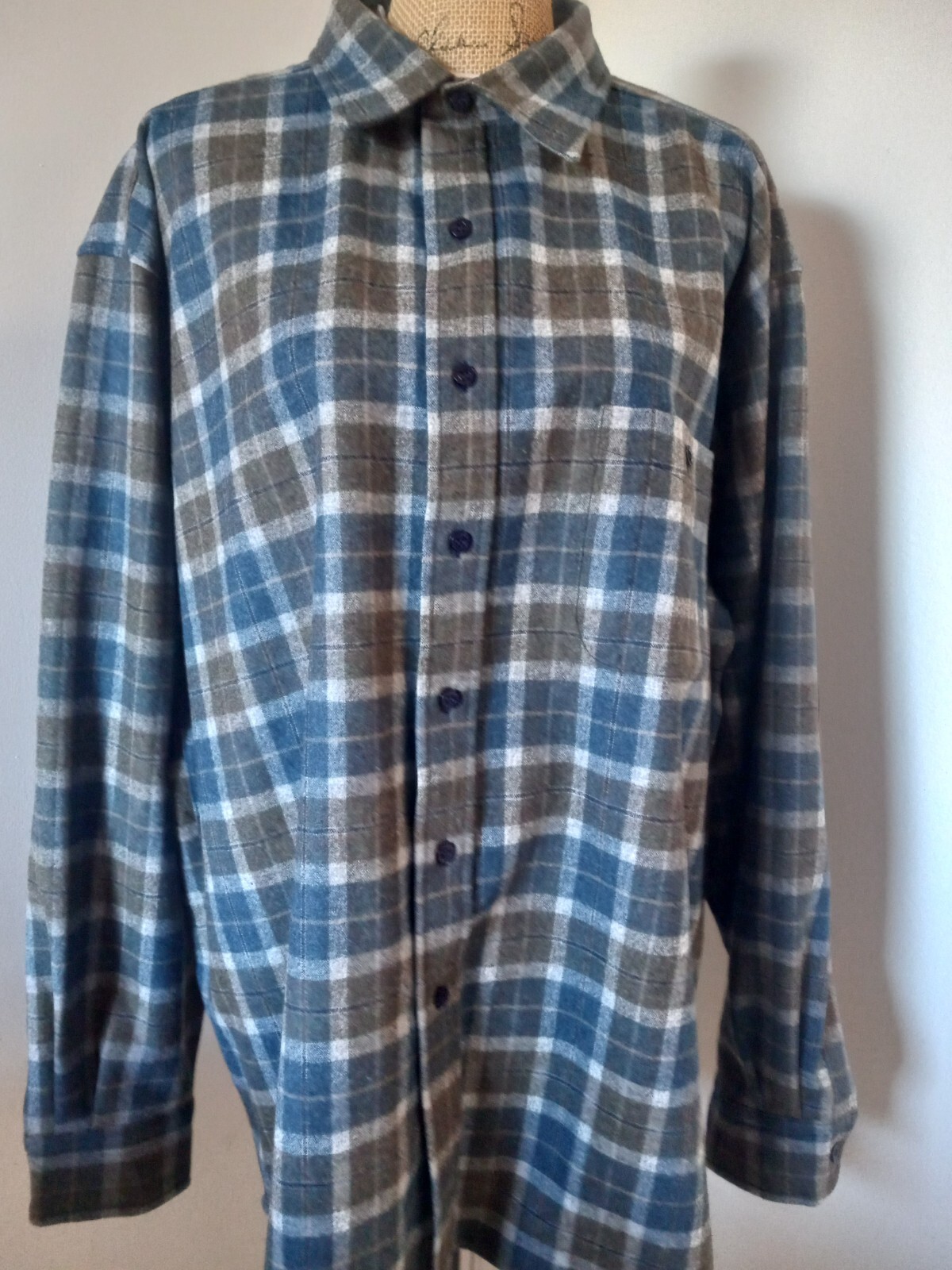 Pendleton Button Down Trail Shirt Mens XXL Elbow Patch Wool Blue Green | eBay