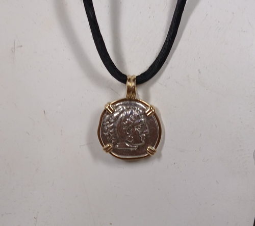 Alexander the Great Ancient Greek Tetradrachm Coin Silver Necklace 14K ...