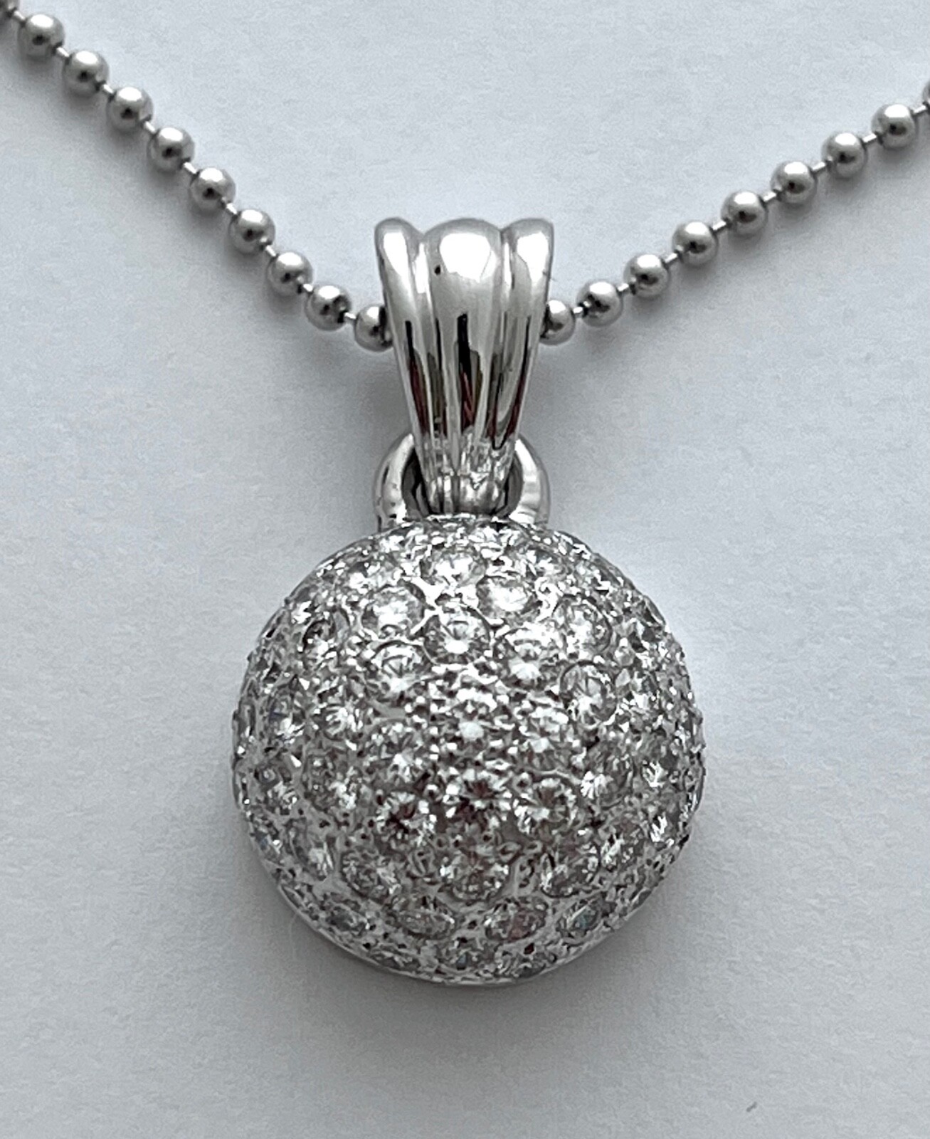DIAMOND BALL PENDANT & CHAIN 18K WG 1.85 CARAT VVS-VS DIAM, APPR RET ...