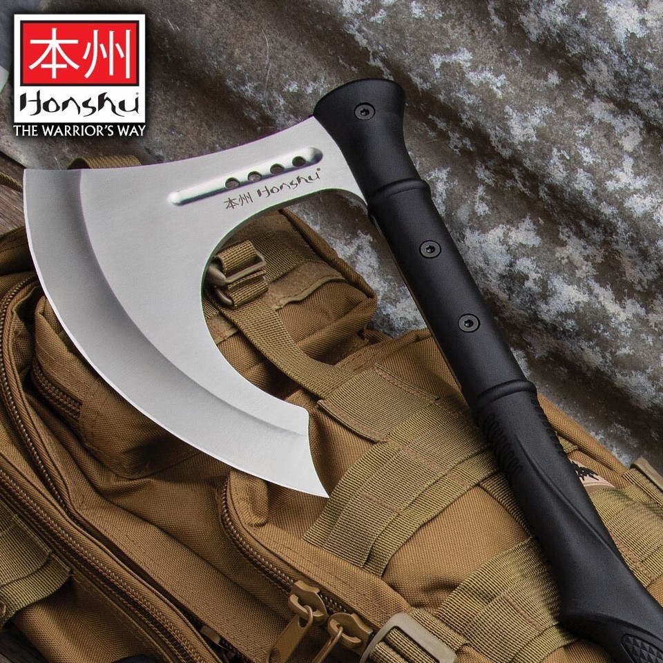HONSHU Karito Battle Axe with Leather Sheath, Stainless Steel Blade ...