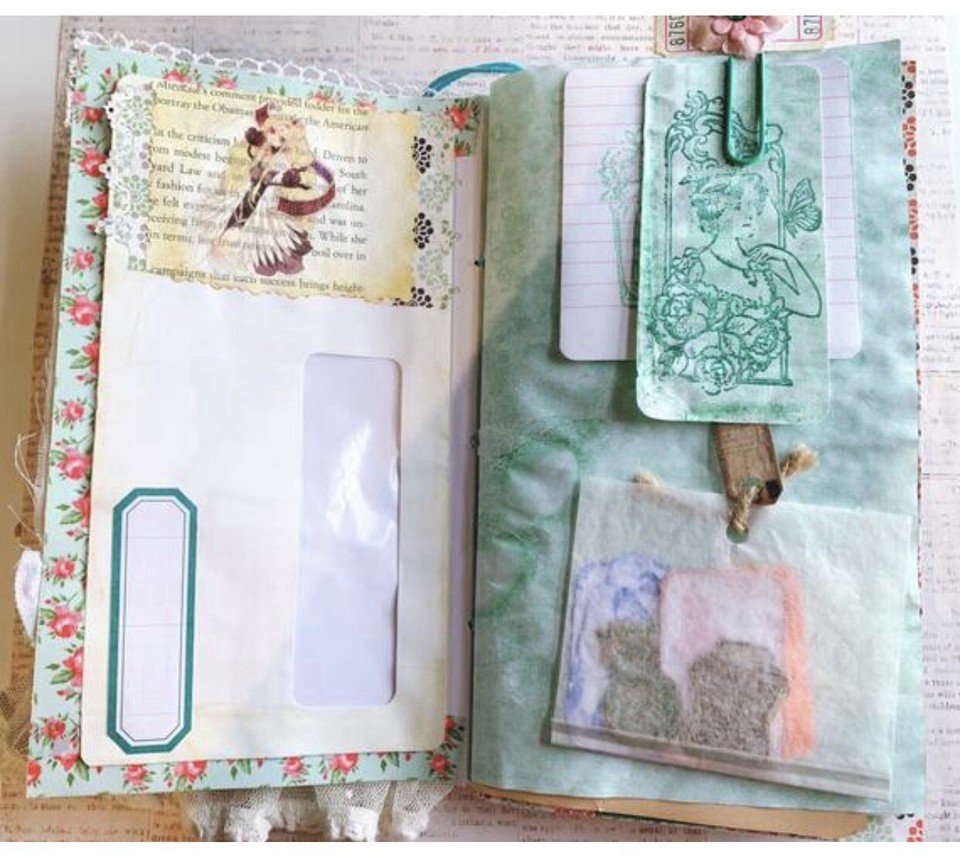HANDMADE Vintage Retro Junk Journal Cherish Rose Lady GREEN 9x5 | eBay