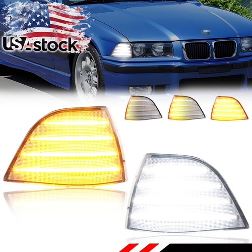 Clear Switchback LED Front Corner Signal Lights For 92-99 BMW E36 3 ...