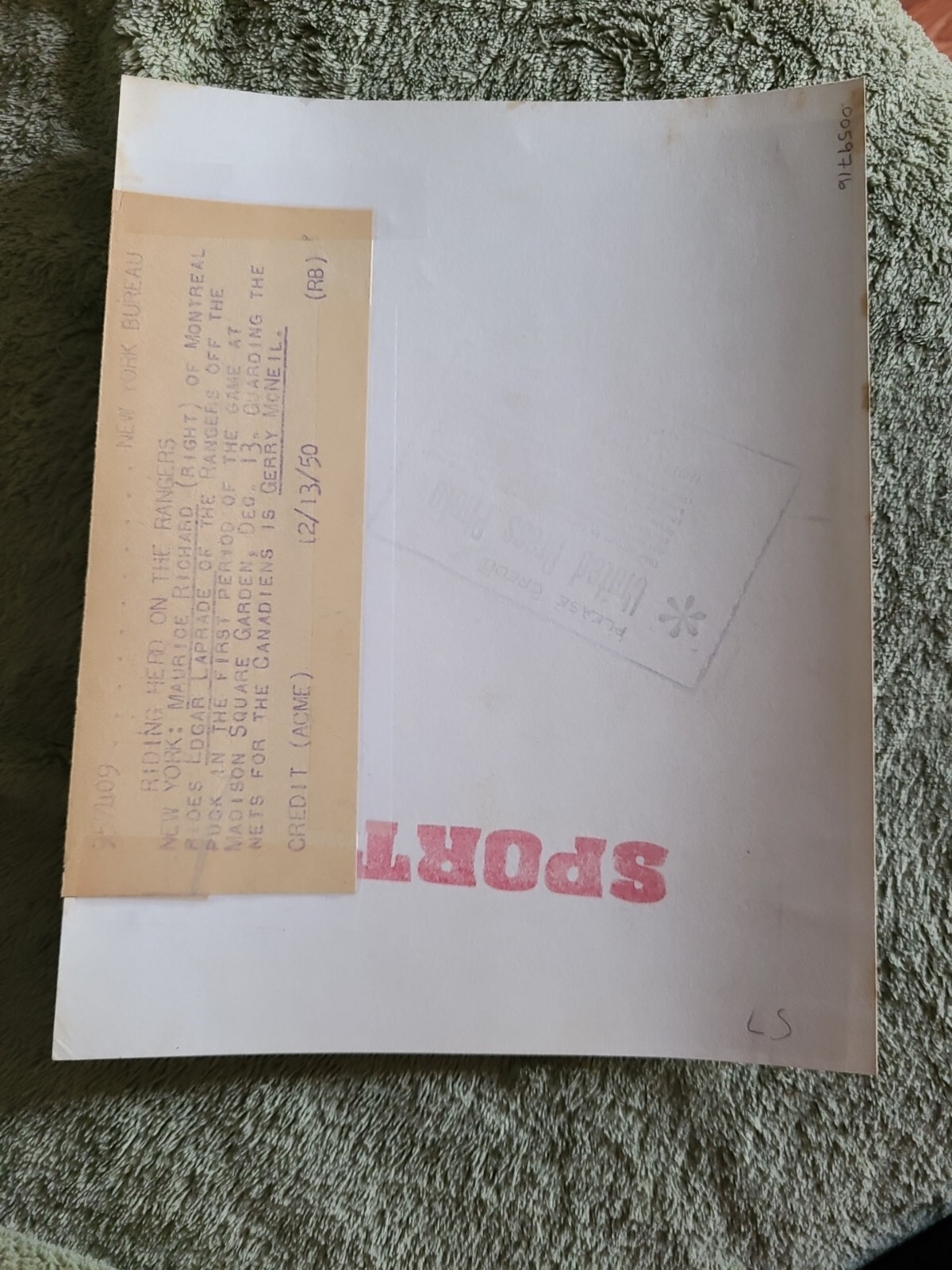 1950 MAURICE RICHARD TYPE 1 PHOTO GERRY MCNEIL GOALIE NHL HOCKEY EDGAR ...