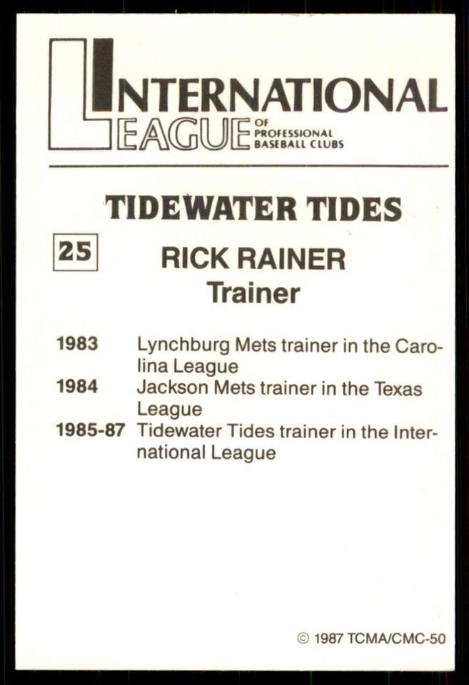1987 TCMA Tidewater Tides Rick Rainer Tidewater Tides #25 | eBay