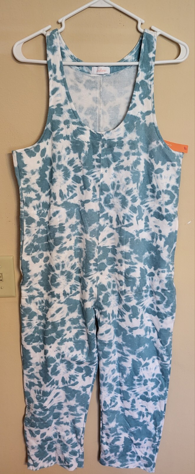 Colsie Tie-Dye Fleece Lounge Playsuit Aqua Blue Bodysuit Pockets Medium ...