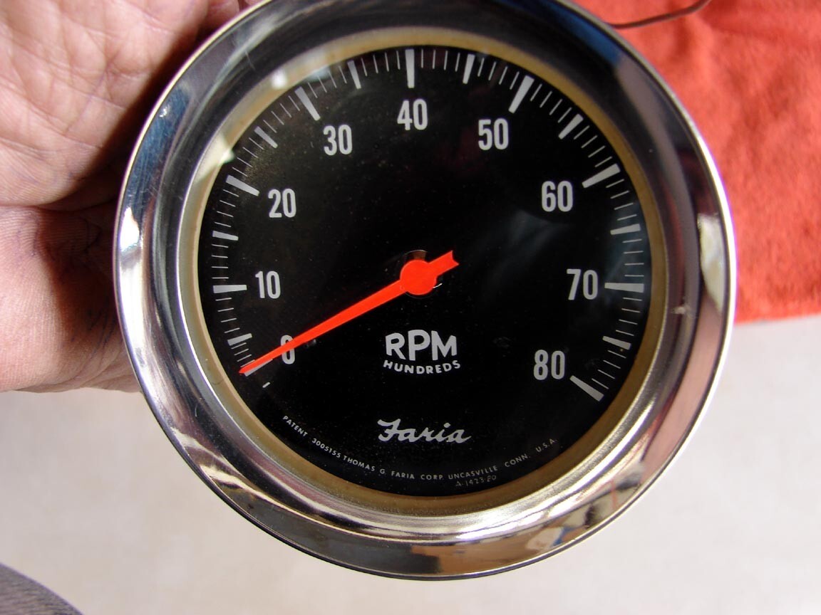 Vintage Chrome 8000 RPM FARIA 4/Cyl Tach in Cup | eBay