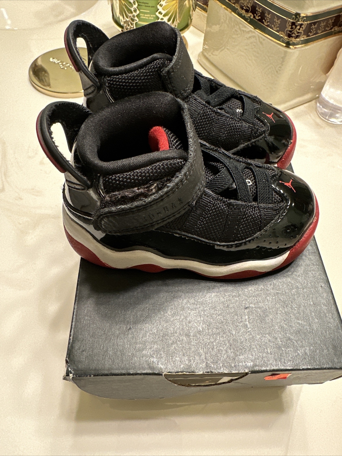 Nike Air Jordan 6 Rings TD Bred Two3 Shoes Black Red 323420-062 Toddler ...
