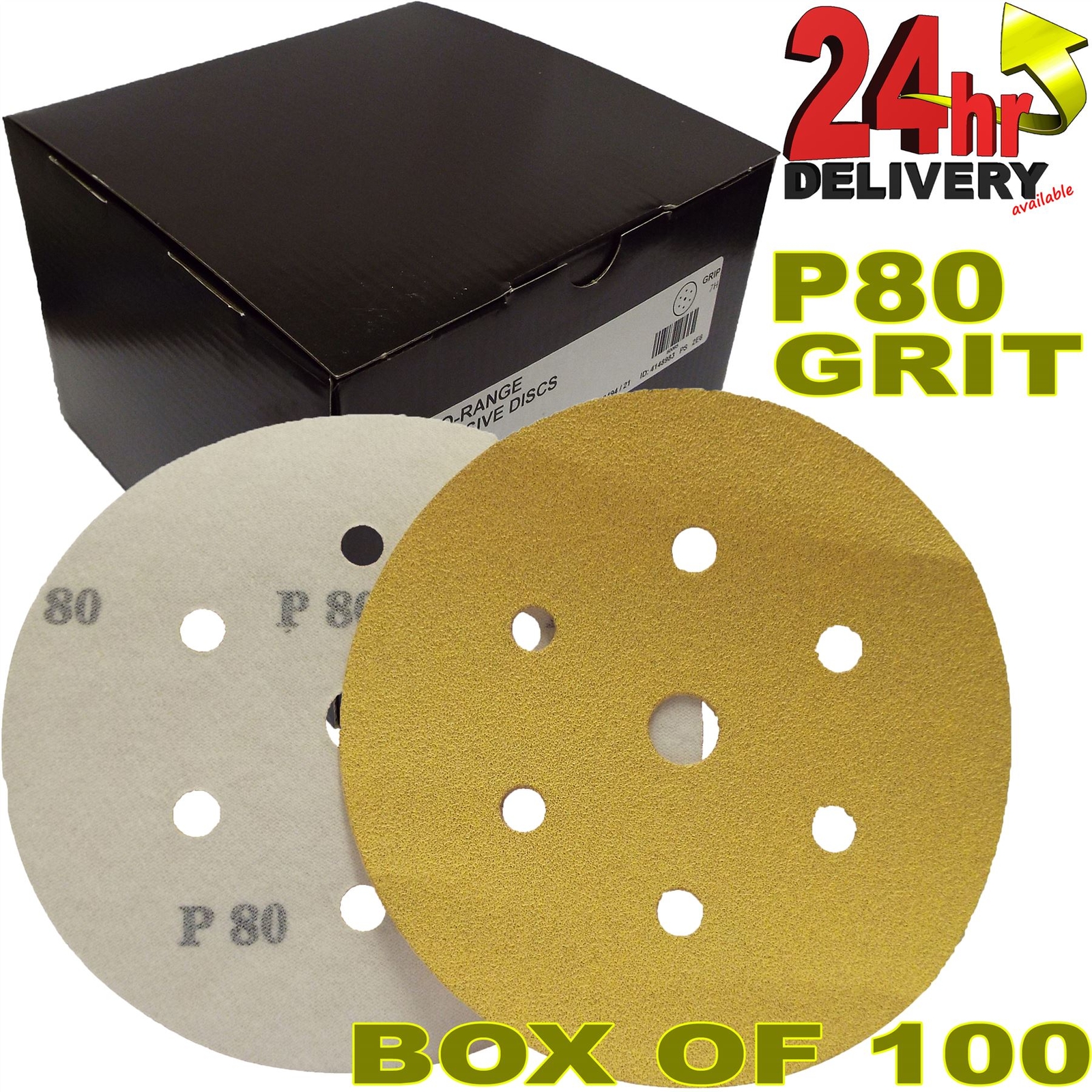 ProRange 150mm P80 Grit 6+1 Hole HookNLoop DA 100 x 6" Gold Sanding ...
