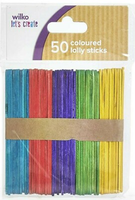 Coloured Wooden Lolly Sticks Pack of 50 Size 110mm x 10mm | eBay UK