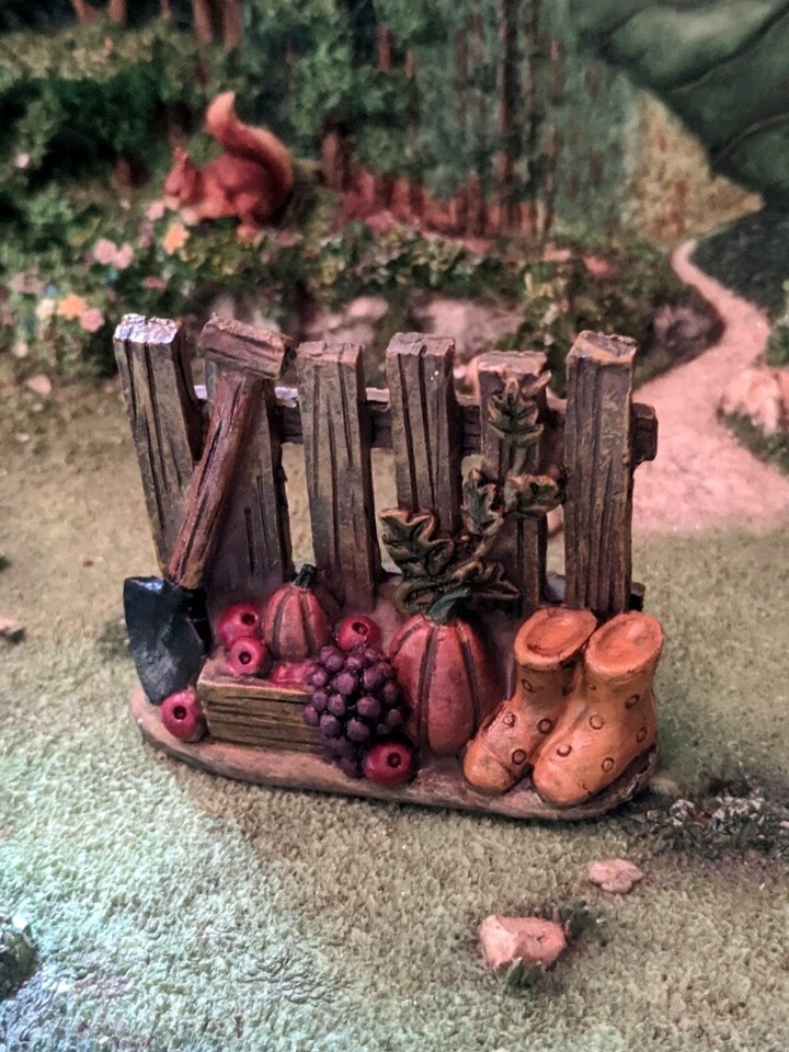 Fall Fence w Wellies Shovel and Fruit 2" 1 pc MI 51703 Miniature Fairy ...