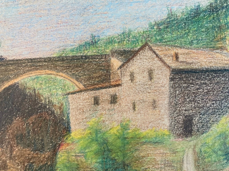 Very Nice Drawing 1909 Bridge Roman Lignon Pencil Landscape River ...