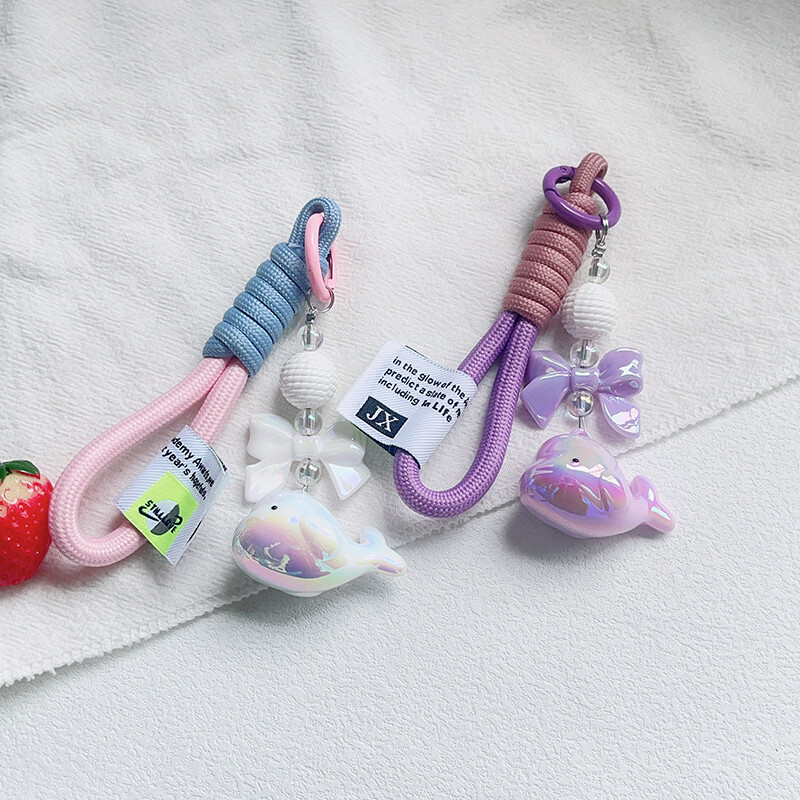 Cute Dolphin Keychains With Hand Woven Fabric Lanyard Buckle Shiny ...