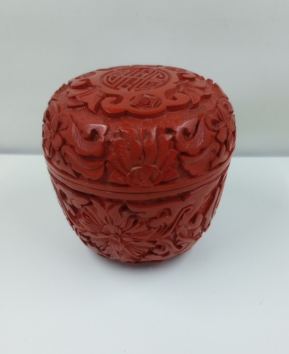 Vintage Chinese Cinnabar Red Lacquer Carved Floral Trinket Jewelry Box ...