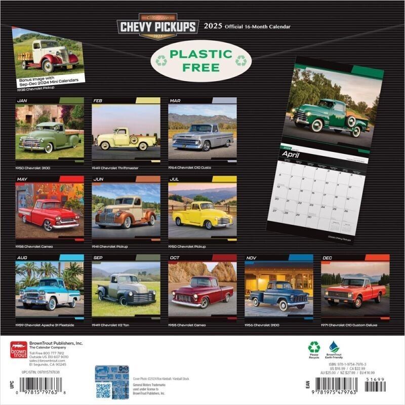 Browntrout Classic Chevy Pickups OFFICIAL 2025 12 x 12 Wall Calendar w ...