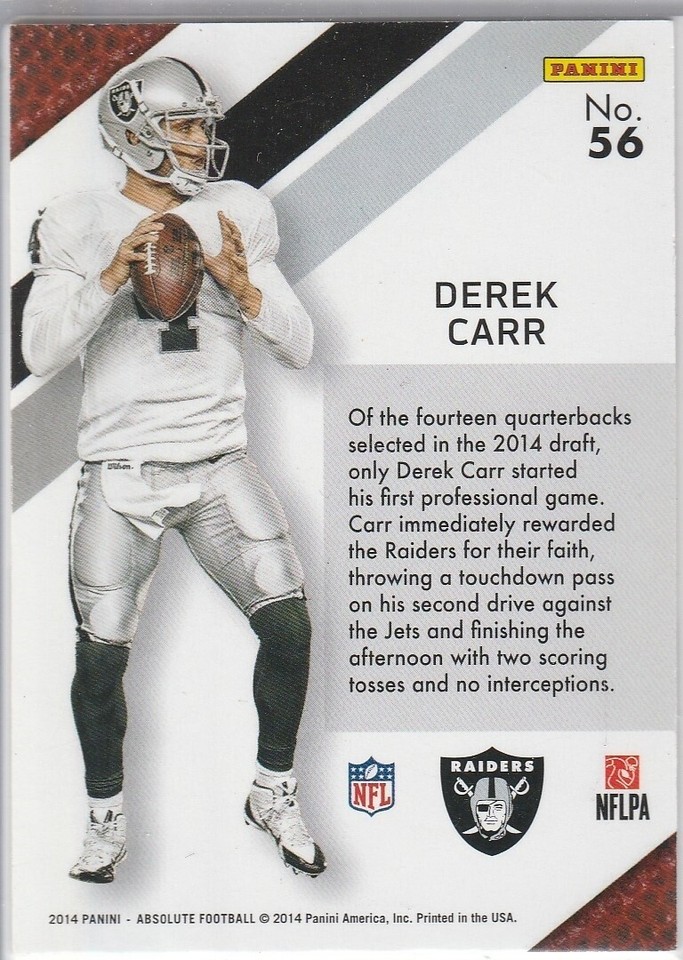 DEREK CARR ROOKIE CARD 2014 Absolute Football Hogg Heaven RC LAS VEGAS ...