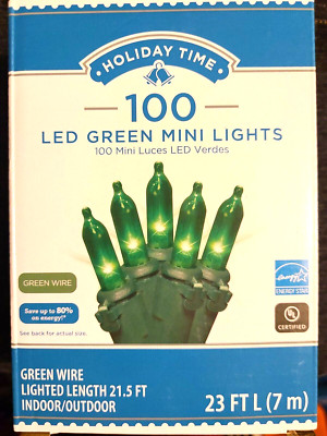 Holiday Time Green LED String Lights 100 Mini Lights Green Wire NEW | eBay