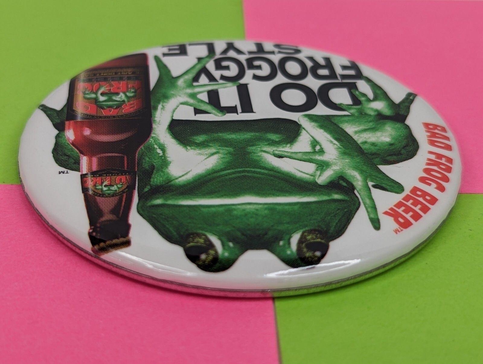 Bad Frog Beer Do It Froggy Style pinback advertising button Rose City ...
