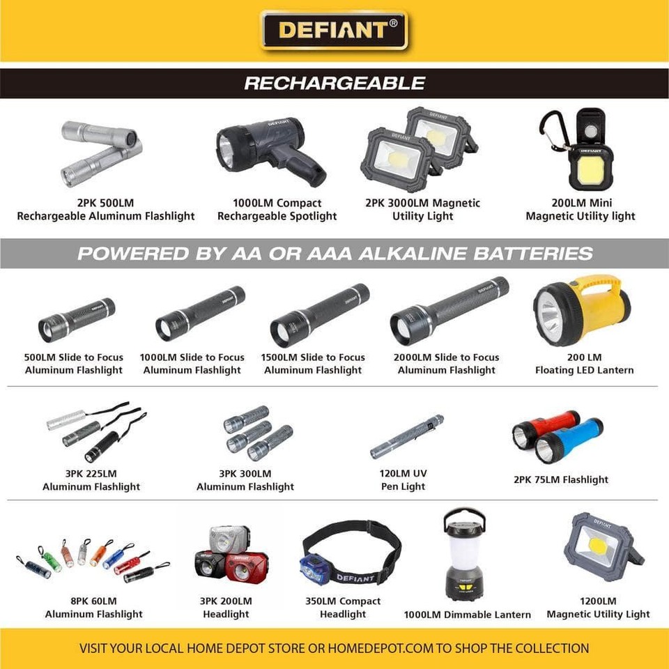 Defiant Rechargeable Spotlight 1000 Lumens LED Compact 3 Mode with USB ...