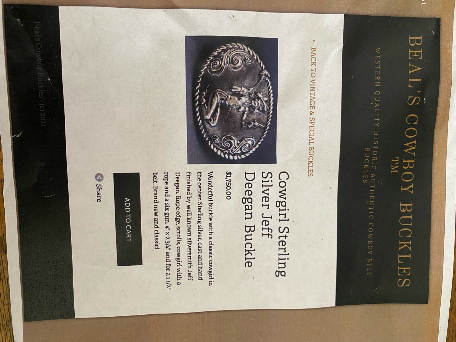 Cowgirl Sterling Silver Belt Buckle 160 Grams by Jeff and Jane DEEGAN C ...