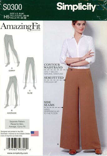 Simplicity S0300 AMAZING FIT Wide Leg Pants w Contour Waistband Sz 6-14 ...