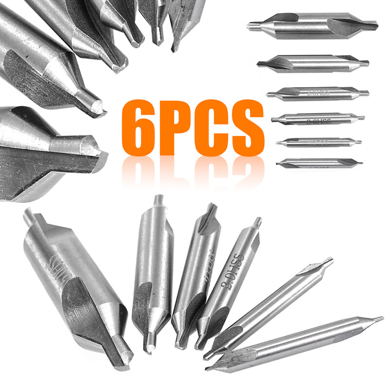 6Pcs HSS Center Drill Bits Set Combined Countersinks Kit 60°Angle ...