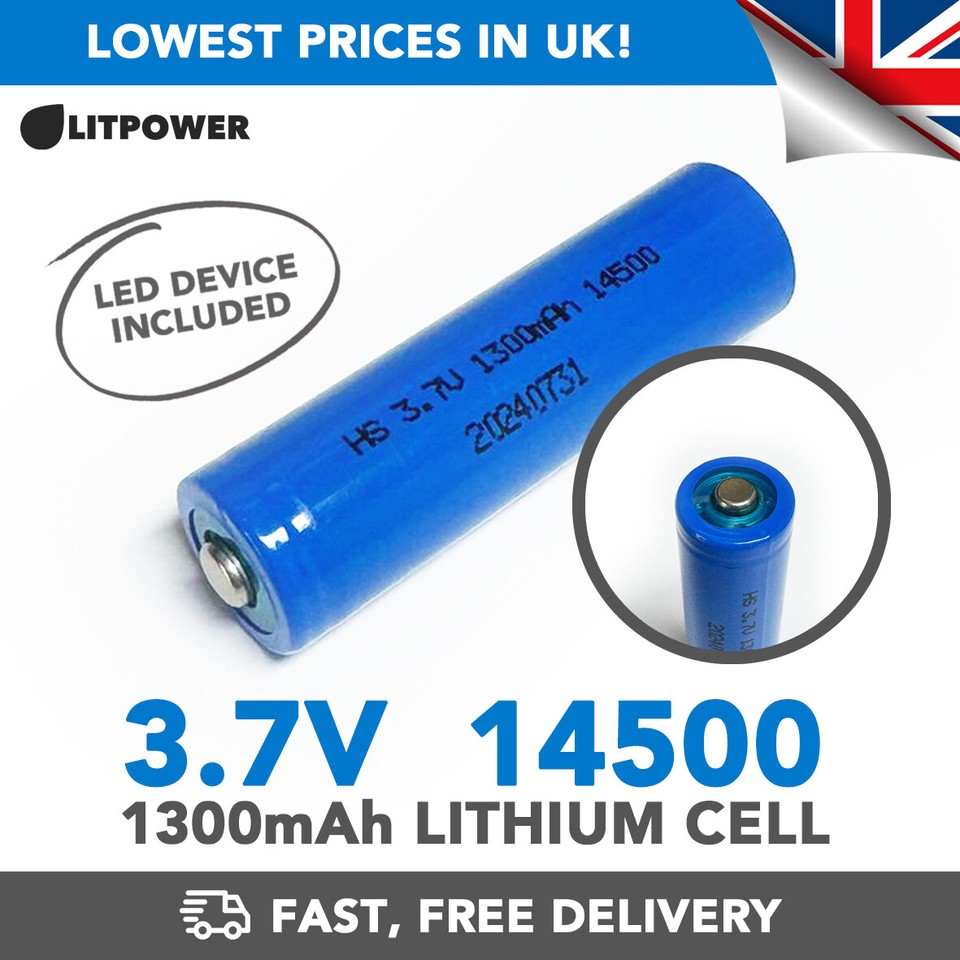 3.7V 14500 Lithium Cell Battery 1200mAh Rechargeable (+ LED Device) | eBay