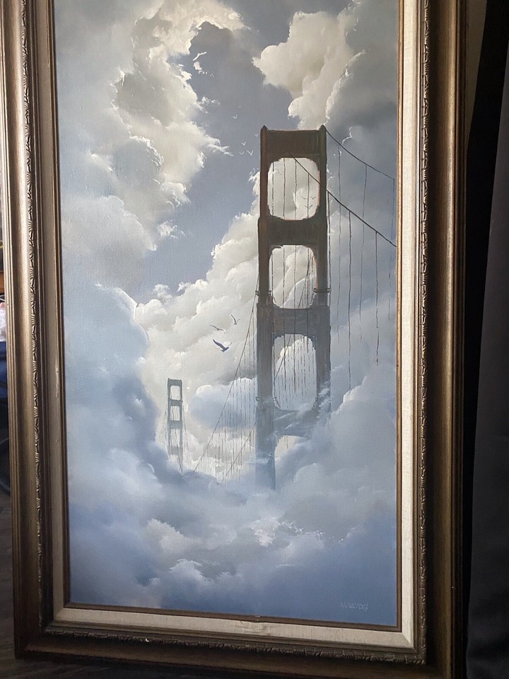 Al Devens Painting Golden Gate Bridge In Fog San Francisco 48" x 24 | eBay