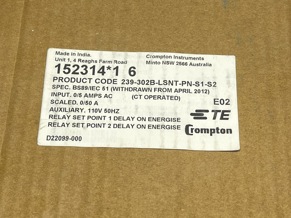 TE Crompton 239 Series Meter Relay High / Low 0-50 Amp 239-302B-LSNT-PN ...