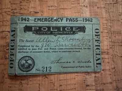 1942 Emergency Police Pass Rochester Official Card | eBay